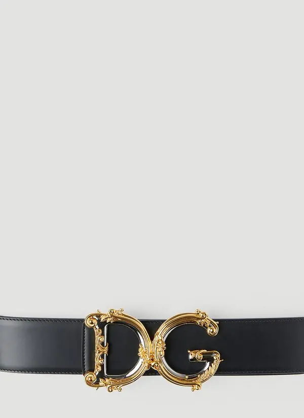 Dolce & Gabbana Logo Plaque Leather Belt - Black