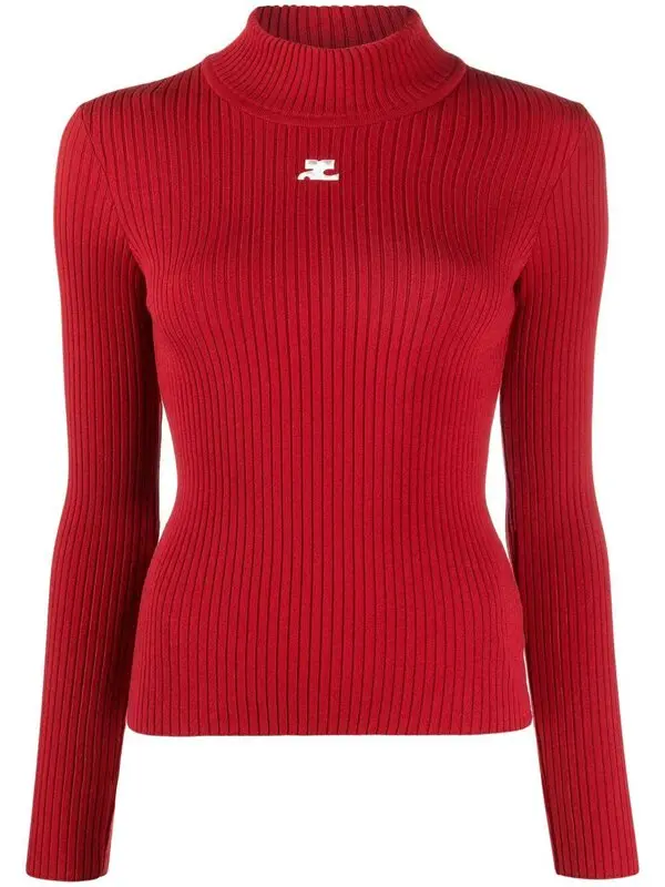 COURREGES Re-edition Rib Knit Mockneck Sweater - Red