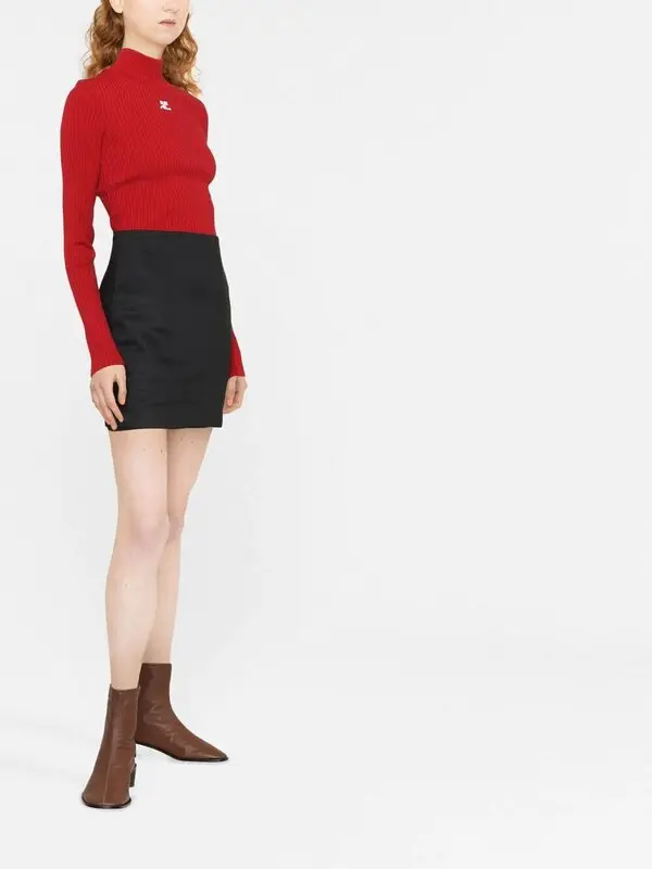 COURREGES Re-edition Rib Knit Mockneck Sweater - Red