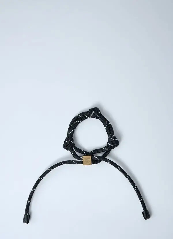 Miu Miu Cord Bracelet With Engraved Logo Hardware - Black