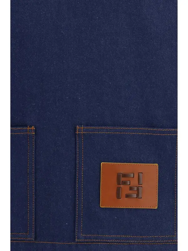 Fendi Cropped Denim Jacket With Embroidered Logo - Blue
