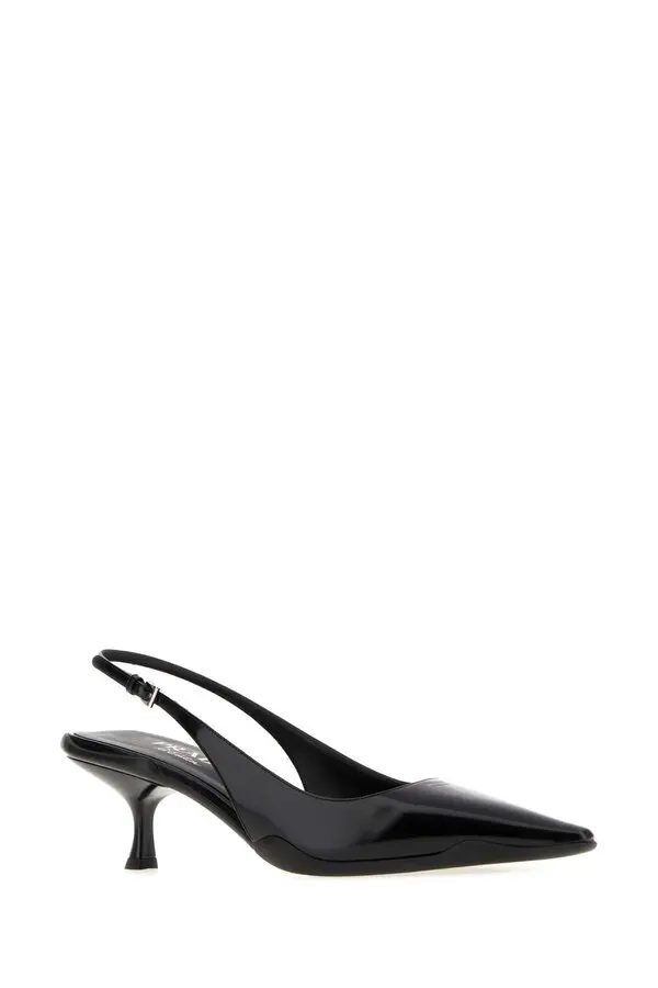 Prada Leather Slingback Pumps With Embellishment - Black