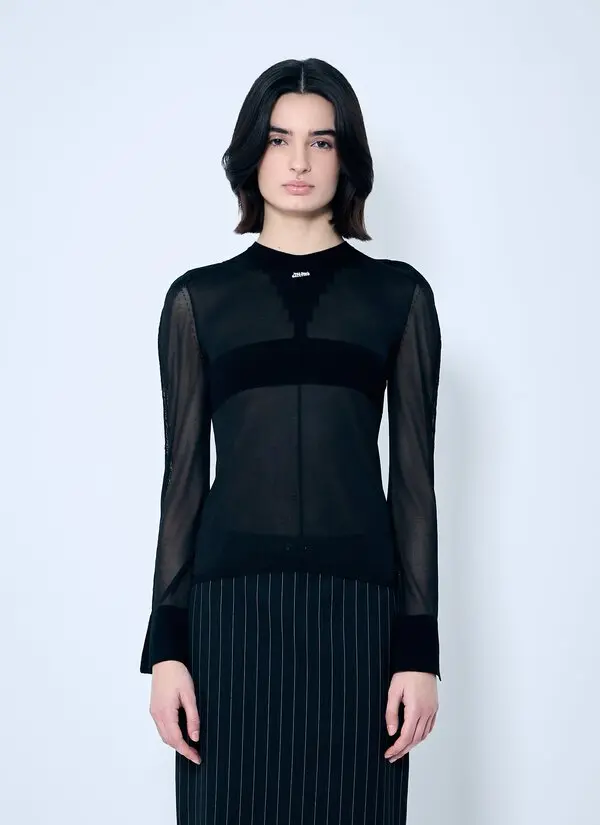 JEAN PAUL GAULTIER Open-knit Crewneck Sweater With Logo Motif - Black