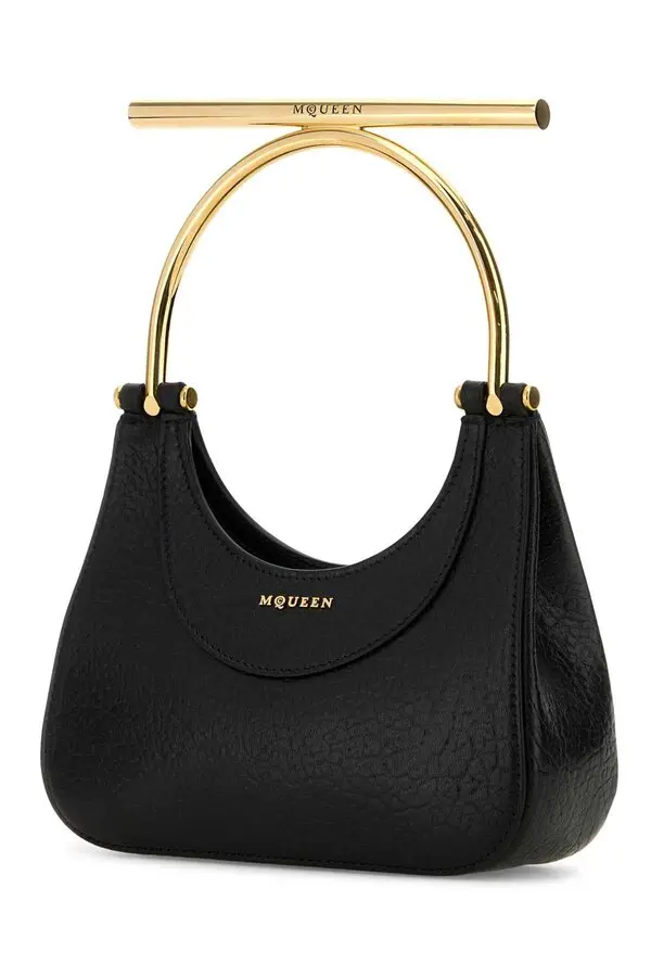 Alexander McQueen Leather Mini Handbag With Golden Metal Hoop Handle - Black