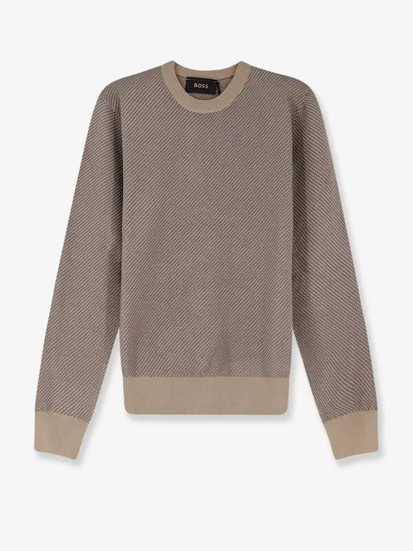 BOSS Crew Neck Long Sleeve Silk And Cotton Blend Sweater - Multicolor