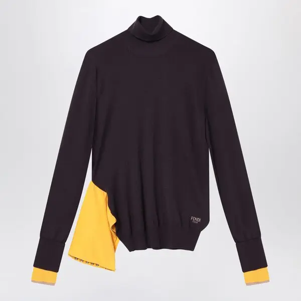 Fendi Wool Turtleneck Sweater With Contrasting Detailing