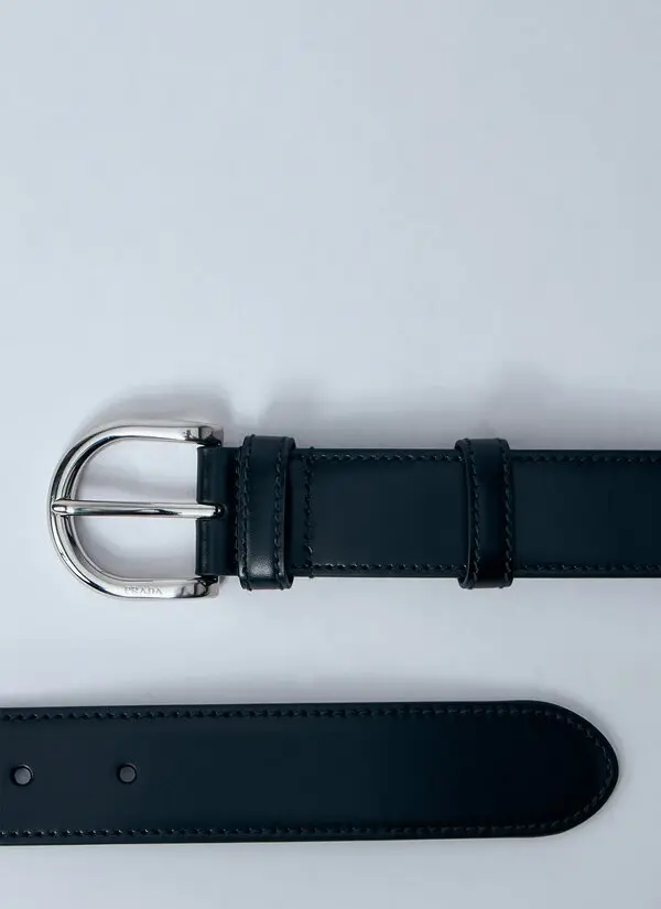 Prada Smooth-grain Leather Belt With Silver-tone Buckle - Black
