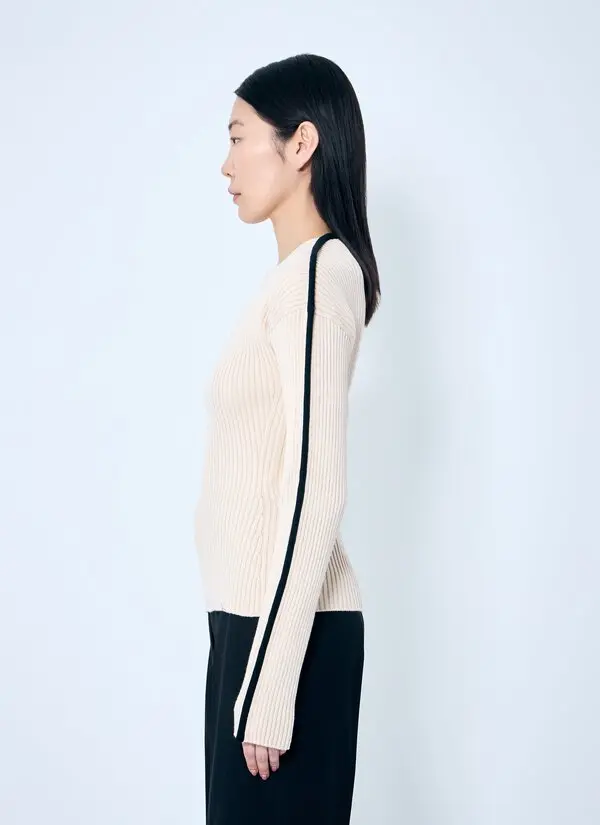 Sportmax Ribbed Fitted Crewneck Sweater With Contrast Stripe Detail