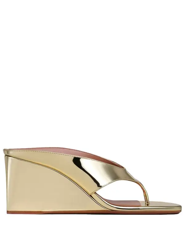 Alaïa Wedge Thong Mules In Mirror Fabric - Silver