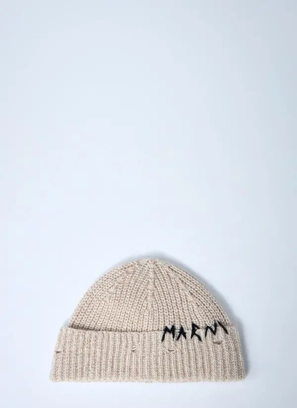 Marni Logo Motif Wool Knit Beanie Hat