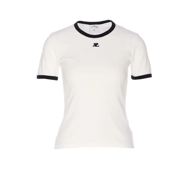 COURREGES Contrast Logo Embroidered T-shirt - White
