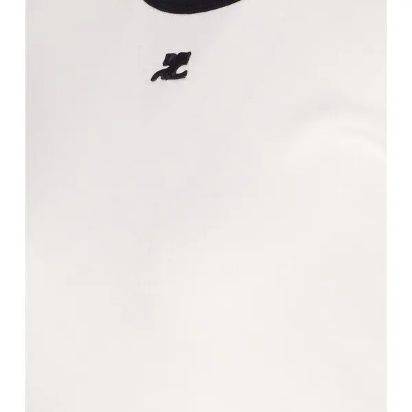 COURREGES Contrast Logo Embroidered T-shirt - White