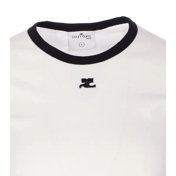 COURREGES Contrast Logo Embroidered T-shirt - White