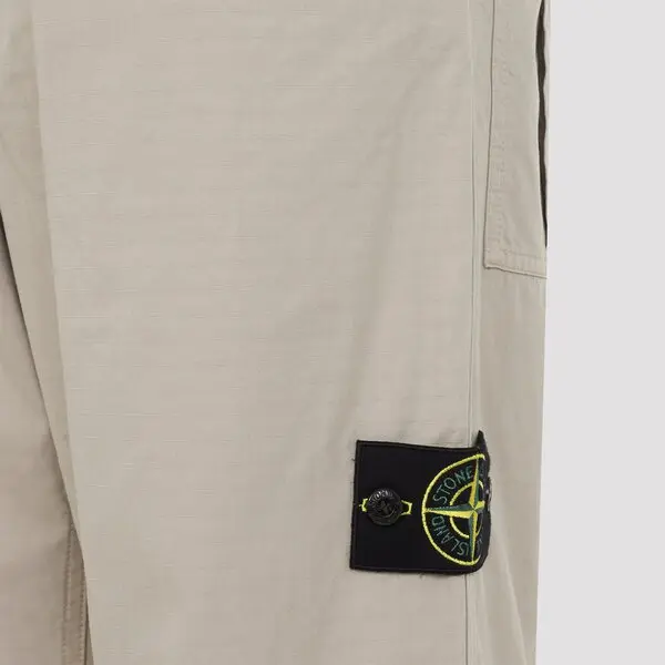 Stone Island Cotton Ripstop Pants With Logo Patch