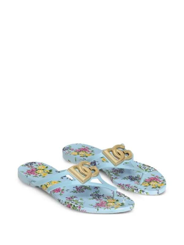 Dolce & Gabbana Dg Logo Floral Print Thong Sandals - Multicolor