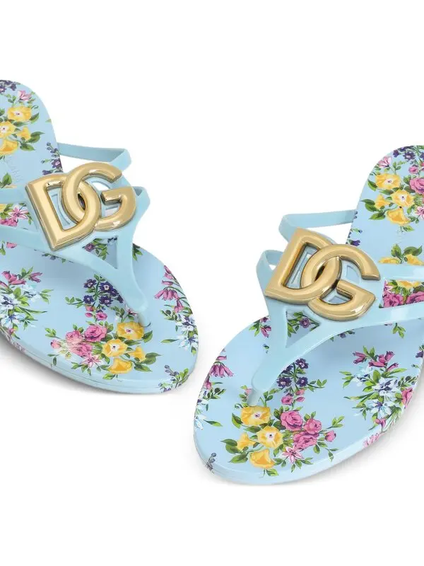 Dolce & Gabbana Dg Logo Floral Print Thong Sandals - Multicolor