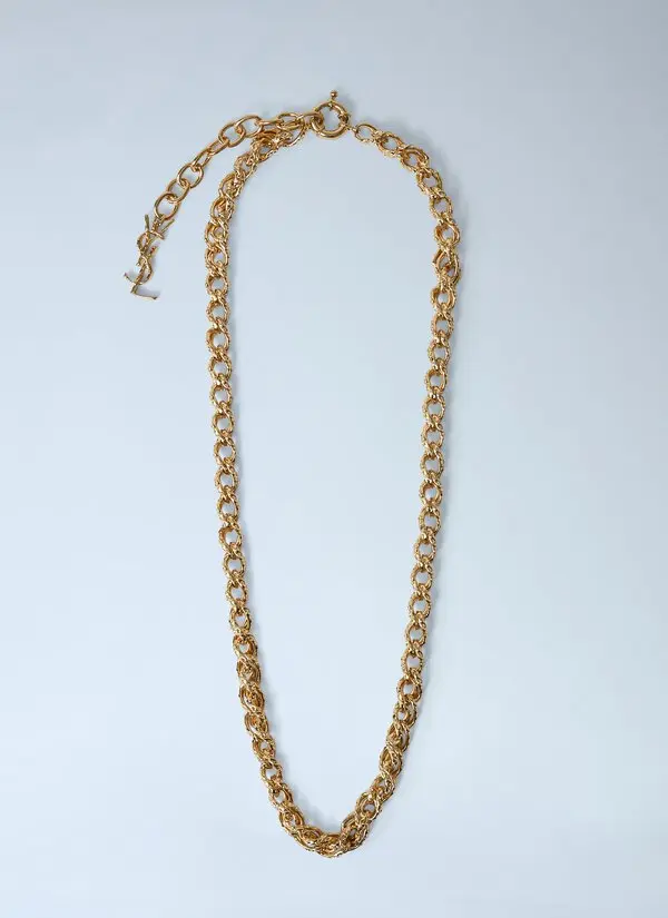 Saint Laurent Tone Rope Chain Necklace With Logo Motif - Gold