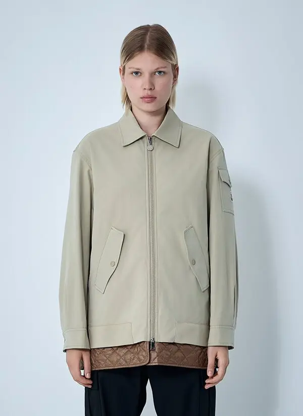Moncler Felci Jacket Zip Up, Classic Collar, Long Sleeve - Cream