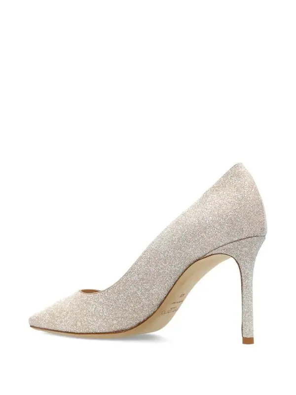 JIMMY CHOO Romy 85 Champagne Coarse Glitter Fabric Pumps