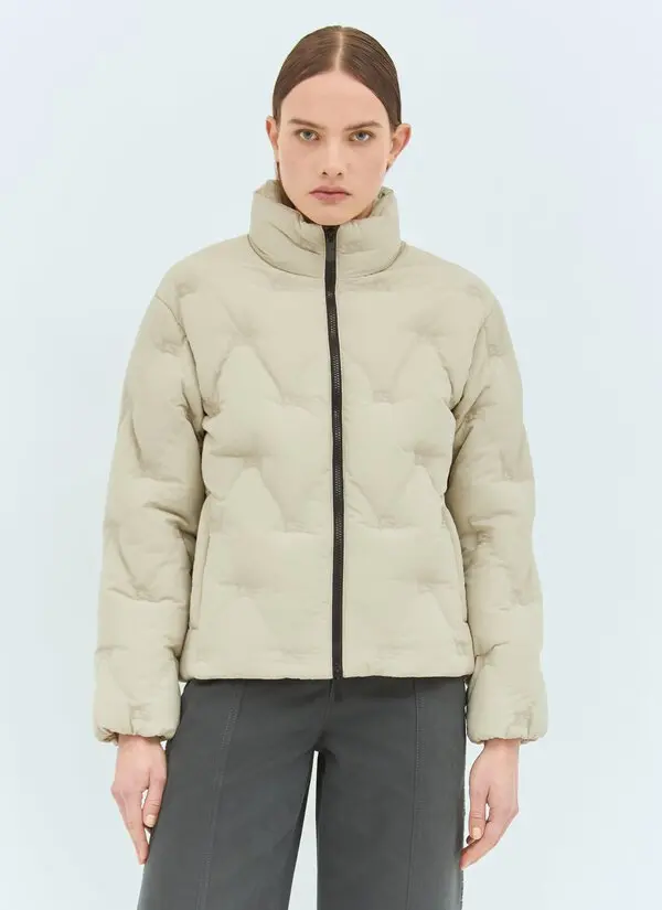 Burberry Quilted Down Jacket With All-over Logo Embroidery - Gray