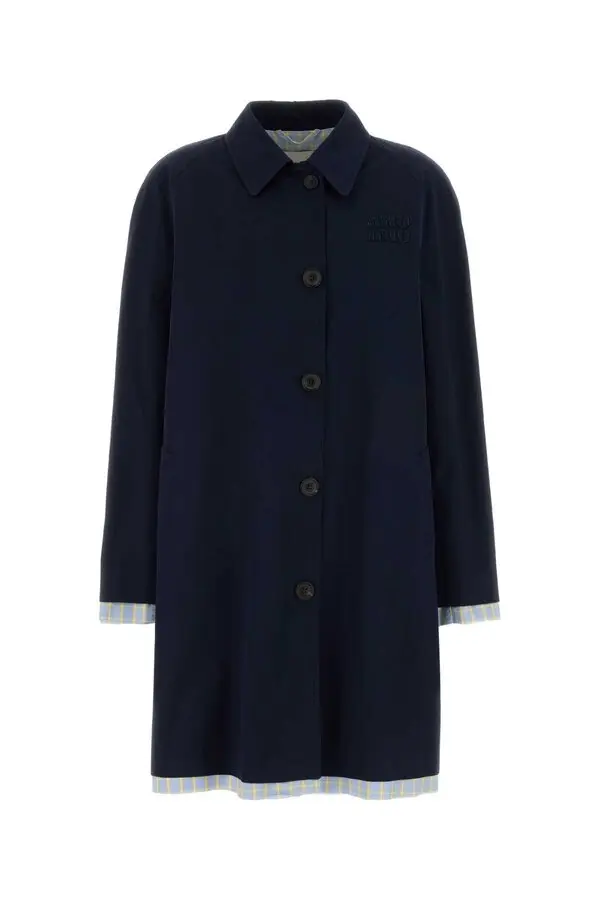 Miu Miu Dark Poplin Trench Overcoat - Blue