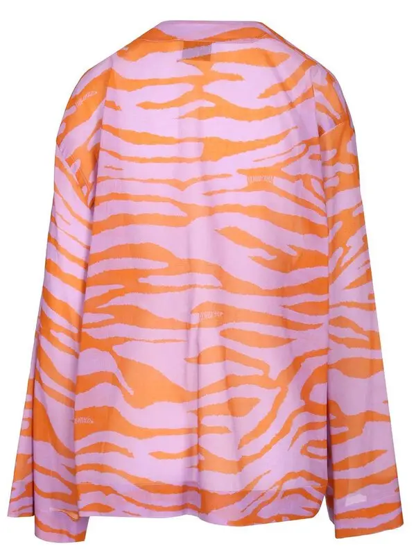 Attico Animal Print V-neck Cotton Blouse