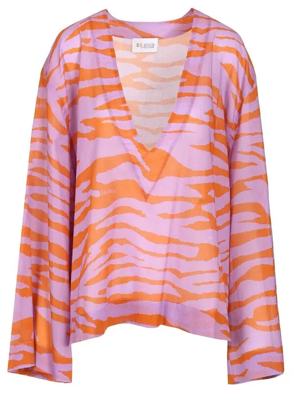 Attico Animal Print V-neck Cotton Blouse - Multicolor