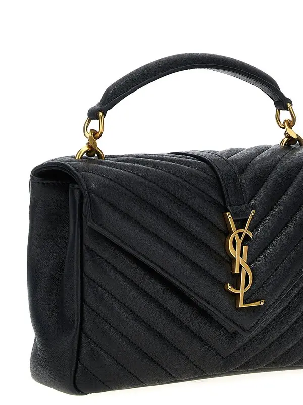 Saint Laurent Quilted Leather 'college' Midi Crossbody Bag - Black
