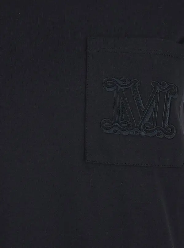 Max Mara Papaia Cotton Crewneck T-shirt With Logo Embroidery - Black