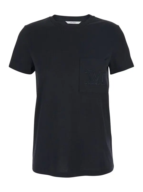 Max Mara Papaia Cotton Crewneck T-shirt With Logo Embroidery - Black