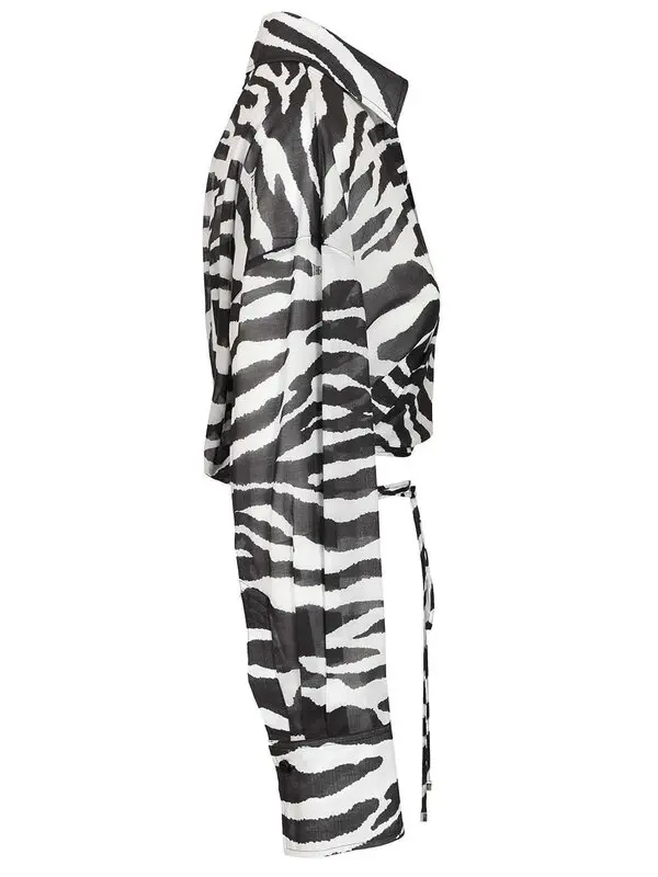 Attico Zebra Print Cropped Wrap Shirt