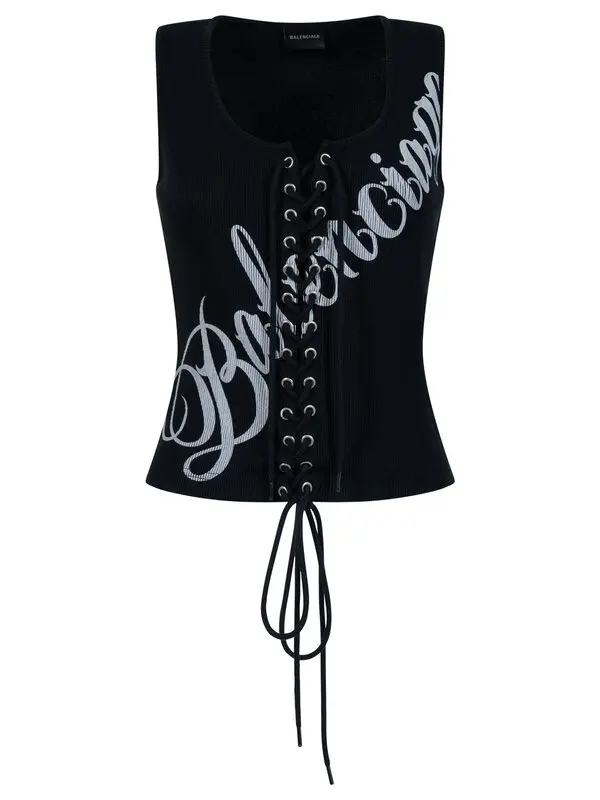 Balenciaga Lace-up Ribbed Tank Top - Black