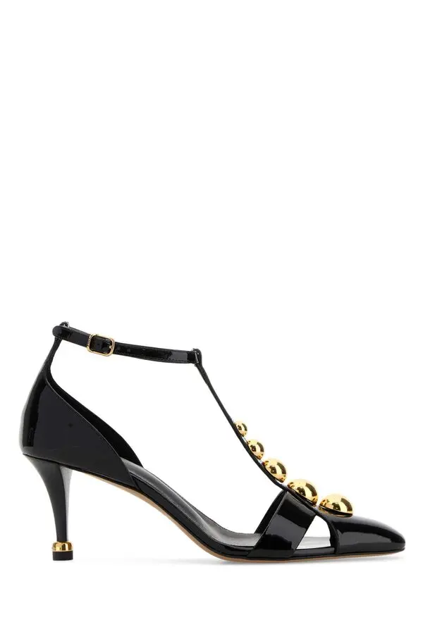 Chloé Patent Leather Cleia Sandals With Gold Tone Embellishments