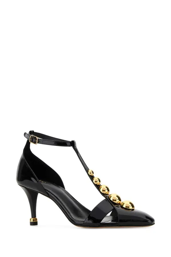 Chloé Patent Leather Cleia Sandals With Gold Tone Embellishments