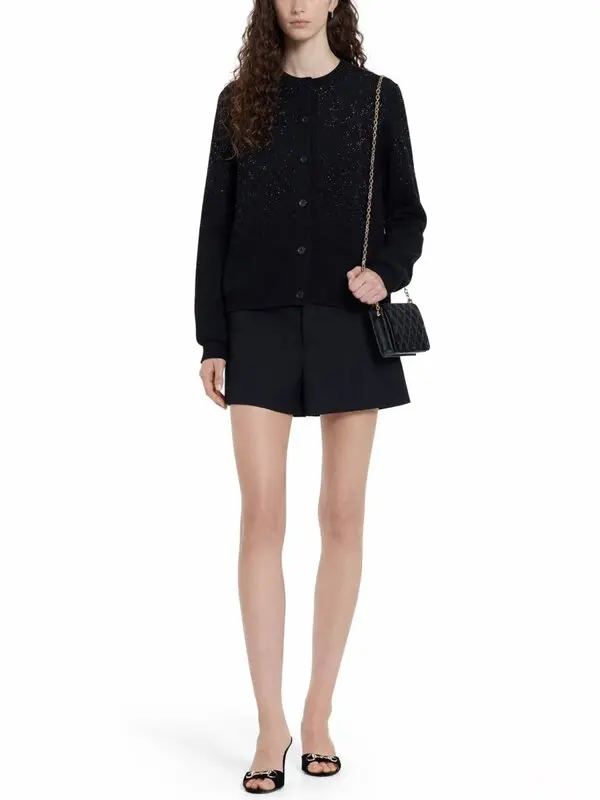 Gucci Crystal Embellished Wool Blend Cardigan - Black