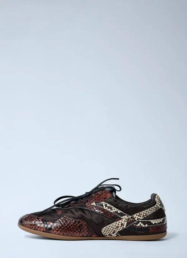 Miu Miu Technical Fabric And Python-print Leather Sneakers