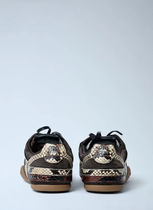 Miu Miu Technical Fabric And Python-print Leather Sneakers - Brown