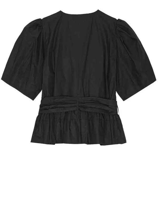 GANNI Cotton Bow Detail Top - Black