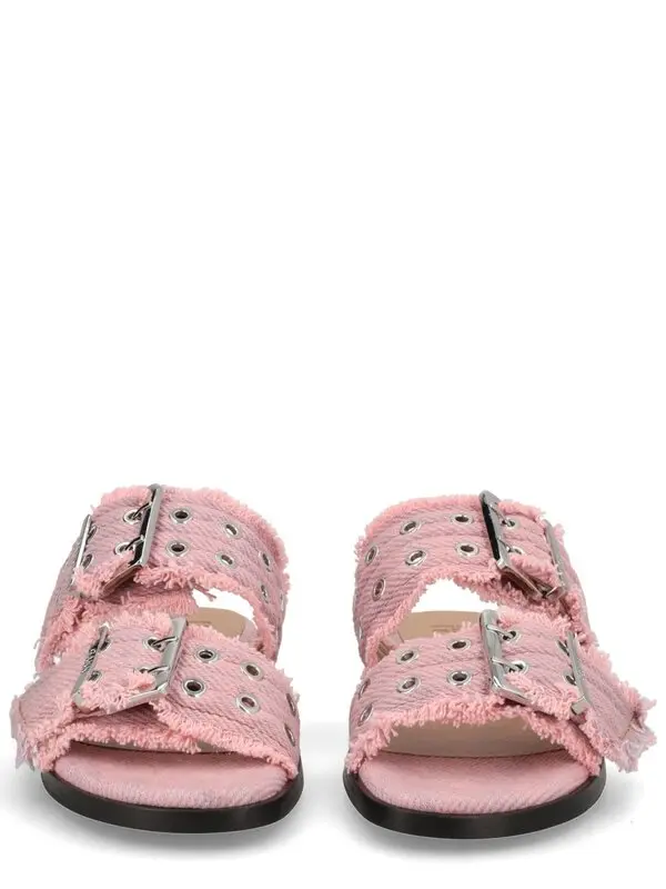 GANNI Denim Slide Sandals With Buckle Detail - Pink