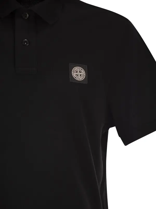 Stone Island Regular Fit Short-sleeved Polo Shirt With Compass Patch - Black