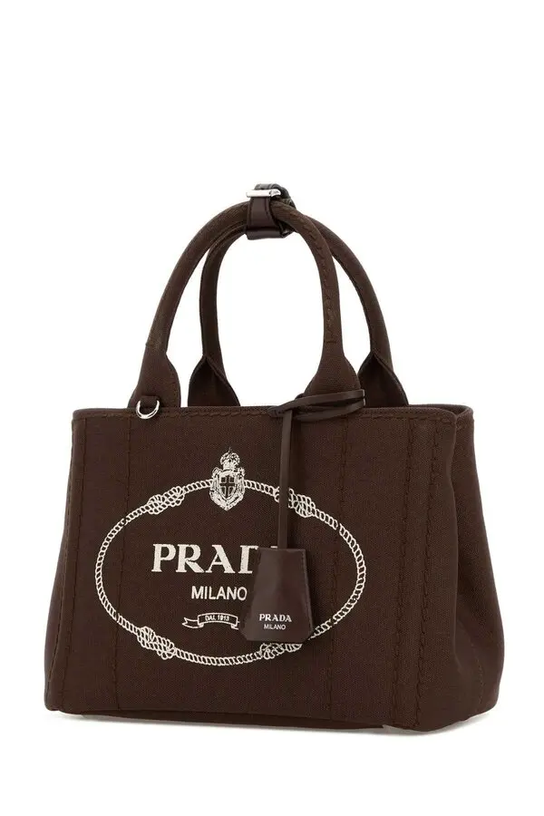 Prada Canvas Small Jardinière Handbag With Silver Tone Finishing - Brown