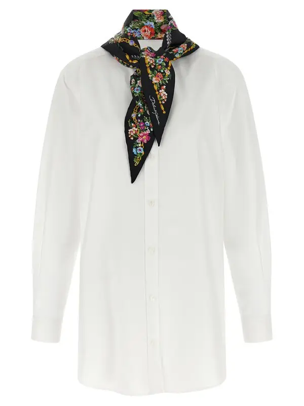 Dolce & Gabbana Cotton Poplin Shirt With Removable Silk Scarf - White
