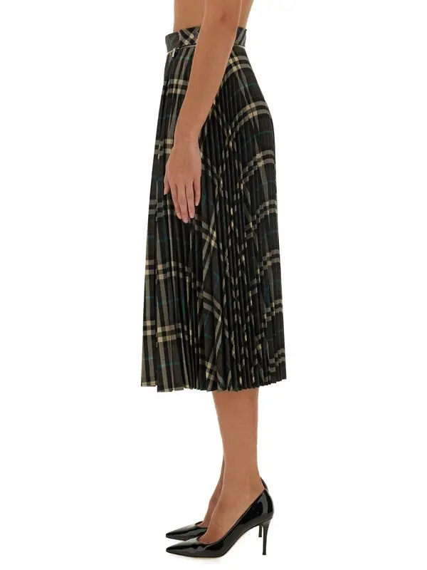 Burberry Pleated Checked Skirt - Multicolor