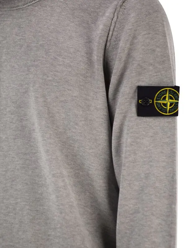 Stone Island Crew Neck Jumper With Small Lapel - Gray