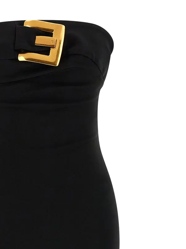 Balmain Maxi Belted Dress With Gold Buckle Detail