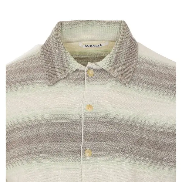 Auralee Striped Cotton Silk Blend Cardigan