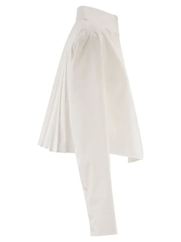 Sportmax Cropped Cotton Canvas Shirt With Pleated Back - White
