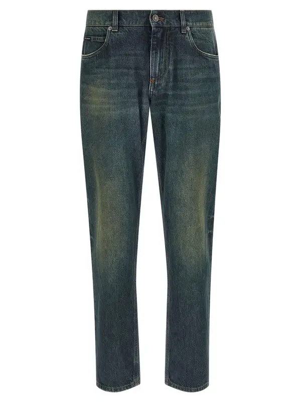 Dolce & Gabbana Straight Leg Logo Tag Jeans
