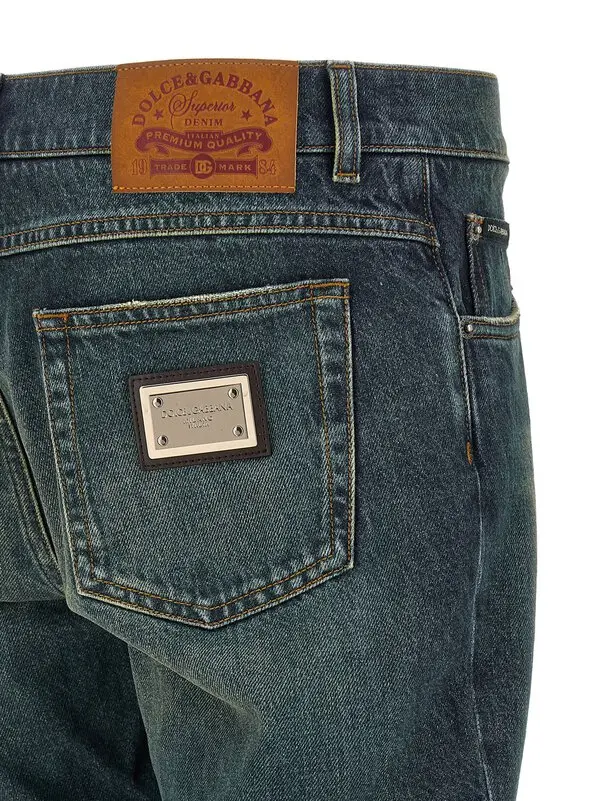 Dolce & Gabbana Straight Leg Logo Tag Jeans