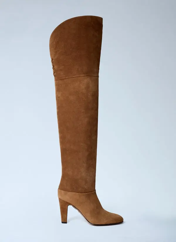Chloé Suede Thigh-high Boots With Block Heel - Brown